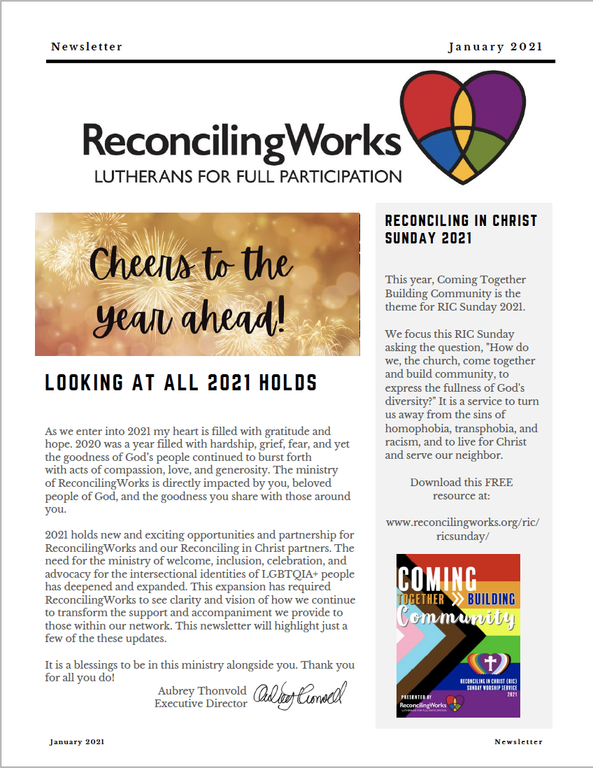 January 2021 Newsletter - Reconciling Works