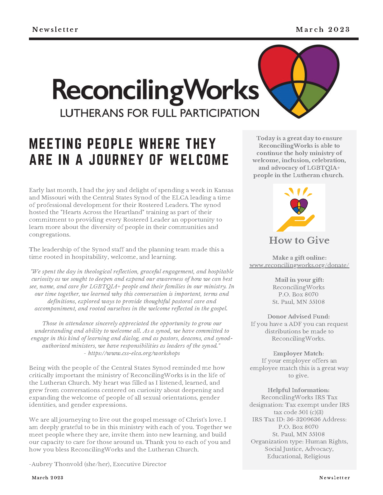 January - March 2023 Newsletter - Reconciling Works